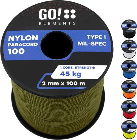 Paracord 100 Typ I ø 2mm 3 Kerne Max 45 Kg 100 Nylonschnur