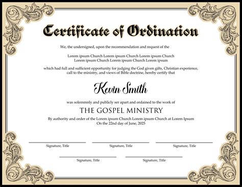 Free Editable Ordination Certificate Template Employee Onboarding