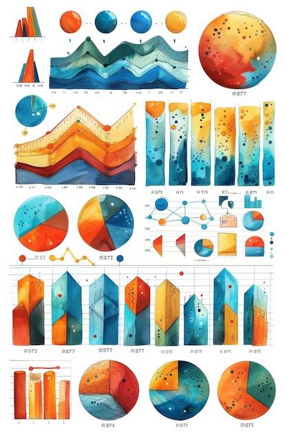 Premium Photo Color Graphs Pie Chart And Timeline Bars Set Of