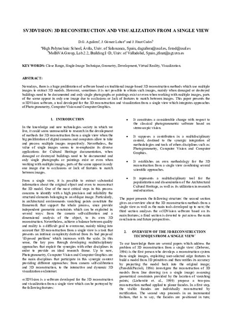 Pdf Sv3dvision 3d Reconstruction And Visualization From A Single View
