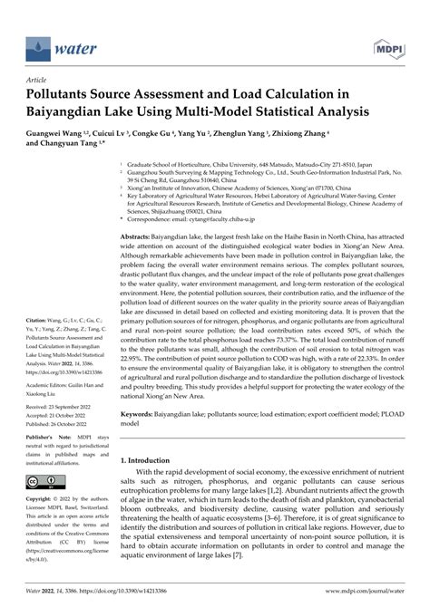 Pdf Pollutants Source Assessment And Load Calculation In Baiyangdian Lake Using Multi Model