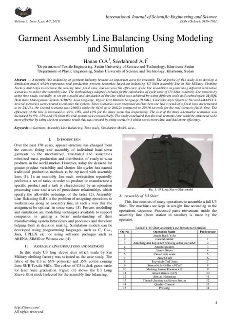 Pdf Garment Assembly Line Balancing Using Modeling And Simulation