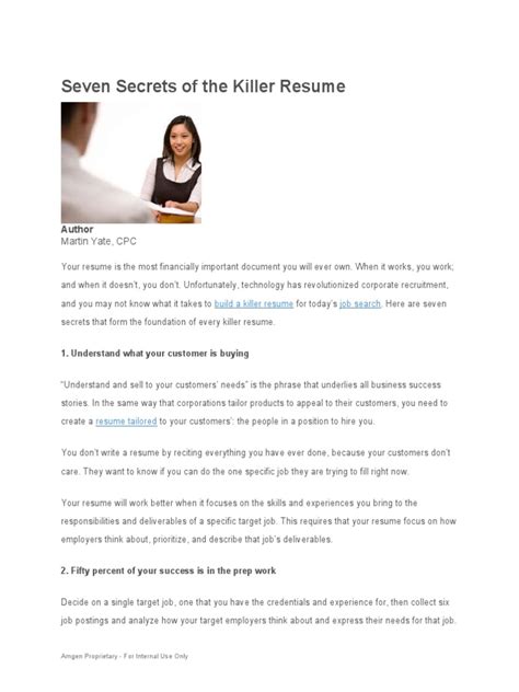 Seven Secrets Of The Killer Resume Author Download Free Pdf Résumé