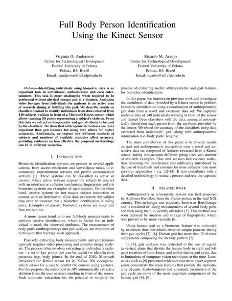 Pdf Full Body Person Identification Using The Kinect Sensor