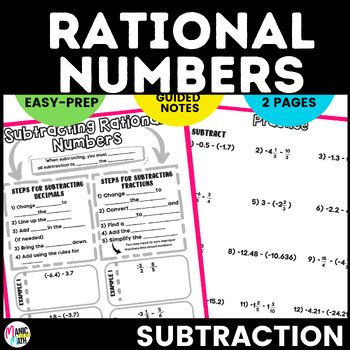Subtracting Rational Numbers With Fractions And Decimals Sketch Notes Practice