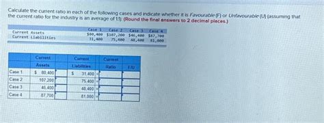 Solved Calculate The Current Ratio In Each Of The Following