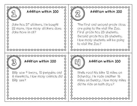 1st Grade Math Addition Story Problems Within 100 Task Cards For Math