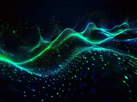 Premium Photo Flowing Dots Particles Wave Pattern Blue Green Gradient