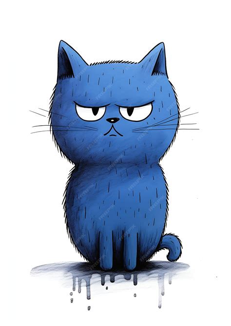 Premium Photo Cartoon Drawing Blue Kitty Cat Kitten Sad Look Face Extremely Angry Inky