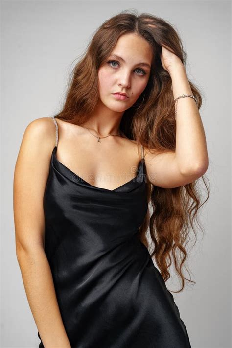 Woman In Black Dress Posing For Picture Stock Image Image Of Clothing
