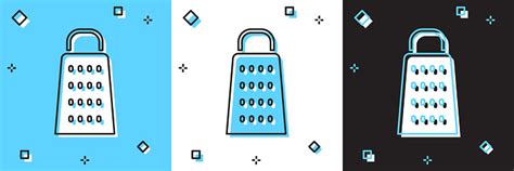 파란색과 흰색 검은 색 배경에 분리 된 Grater 아이콘을 설정합니다 부엌의 상징입니다 조리기구 칼 붙이 표시 벡터 가정 생활에 대한 스톡 벡터 아트 및 기타 이미지