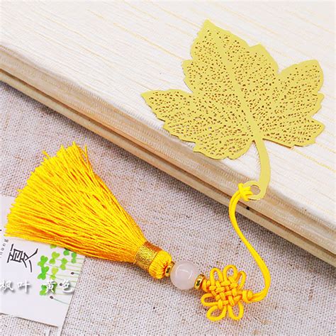 Badu Bg Ретро метален месинг кленов лист китайски възел пискюл отметка ученик ученически