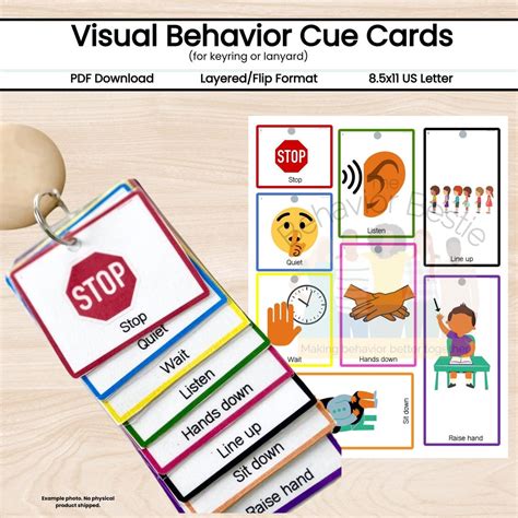 Autism Cue Cards Keychain Or Lanyard Calm Down Behavior Cards For