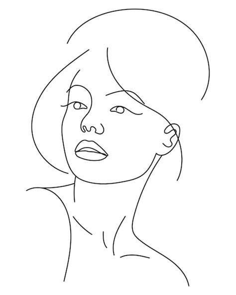 아름 다운 여자 유행 라인 아트 초상화 프리미엄 벡터