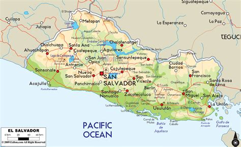 Large Physical Map Of El Salvador With Roads Cities And Airports El Salvador North America