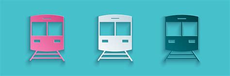 파란색 배경에 격리 된 종이 컷 기차 및 철도 아이콘 대중 교통 기호 지하철 열차 교통편 지하철 지하 종이 아트 스타일 벡터 3차원 형태에 대한 스톡 벡터 아트 및 기타