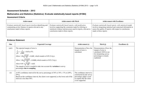 Ncea L3 Statistics Report Evaluation Assessment Schedule