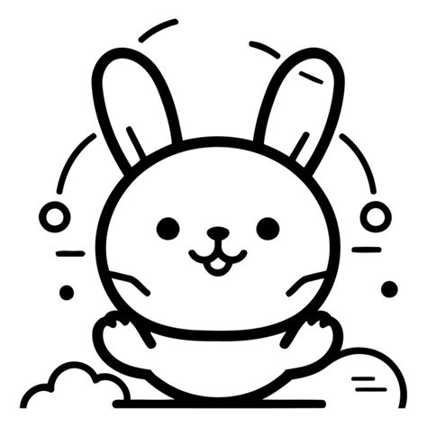 귀여운 만화 토끼 캐릭터 라인 아트 스타일의 터 일러스트레이션 프리미엄 Ai 생성 벡터
