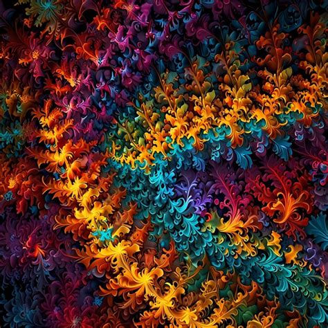 Fractal Explosion Of Bright Colors With Complex Repeating Patterns Creating A Dynamic And Vivid