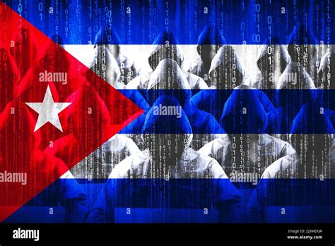 anonymous hooded hackers flag of cuba binary code cyber attack