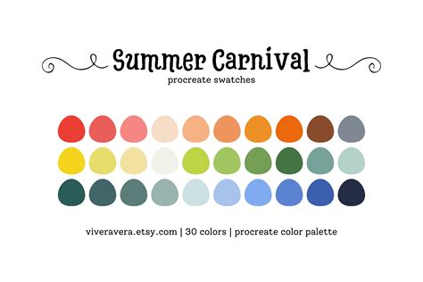 Summer Carnival Procreate Color Palette 30 Custom Swatches Instant Download Perfect For