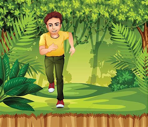 Young Man Running In The Jungle Leaf Forest Background Vector Leaf Forest Background Png And