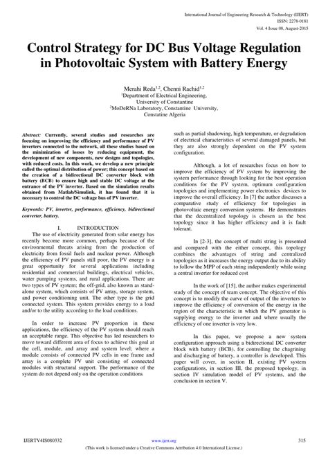 Pdf Control Strategy For Dc Bus Voltage Regulation In Photovoltaic System With Battery Energy