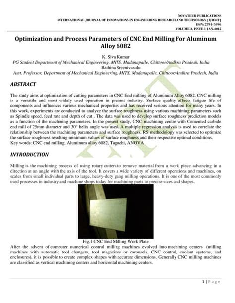 Optimization And Process Parameters Of Cnc End Milling For Aluminum
