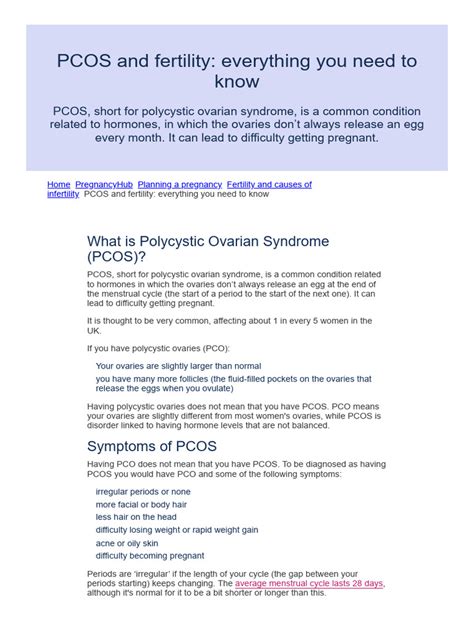 Pcos And Fertility Symptoms Treatment And Tests Pdf Polycystic Ovary