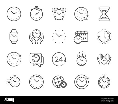 Time And Clock Line Icons Timer Alarm And Smartwatch Vector Stock