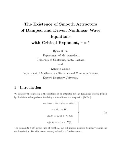 Pdf The Existence Of Smooth Attractors Of Damped And Driven Nonlinear Wave Equations With