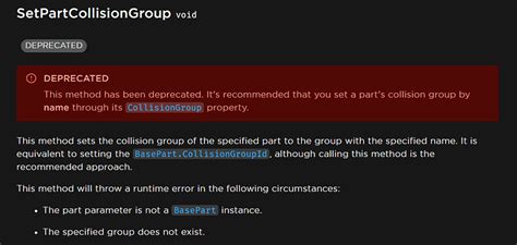 GetCollisionGroupName SetPartCollisionGroup CreateCollisionGroup Is Deprecated Scripting