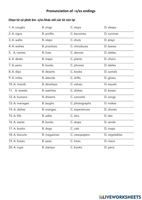Pronunciation Of S Es Endings Online Exercise For Live Worksheets