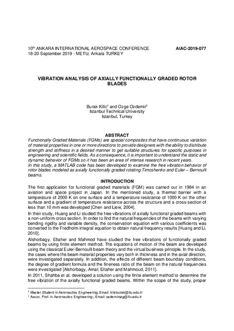 Pdf Vibration Analysis Of Axially Functionally Graded Rotor Blades