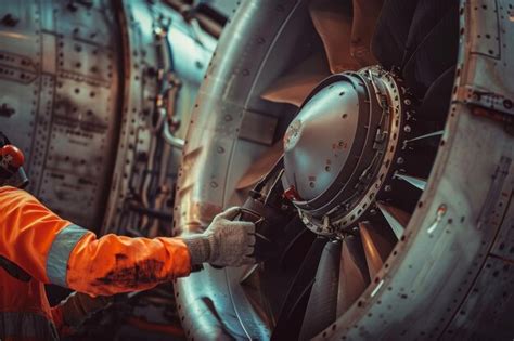 Technicians Installing And Calibrating Sensors On Aircraft Engine For Performance Monitoring