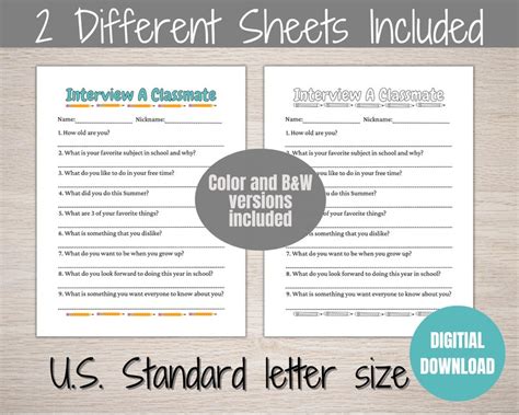 Back To School Interview A Classmate Activity First Day Of School Get To Know You Printable