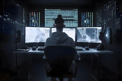 Premium AI Image | Silhouette of a hacker in a dark room with computers and binary code The ...