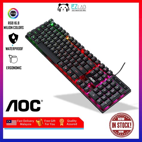 AOC RGB Mechanical Feel Gaming Silent Keyboard KB121 USB Wired AOC发光机械手感键盘线静音台式电脑笔记本办公电竞游戏键盘