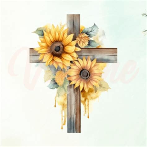 Watercolor Cross And Sunflowers Clipart Sunflower Clipart Clip Art