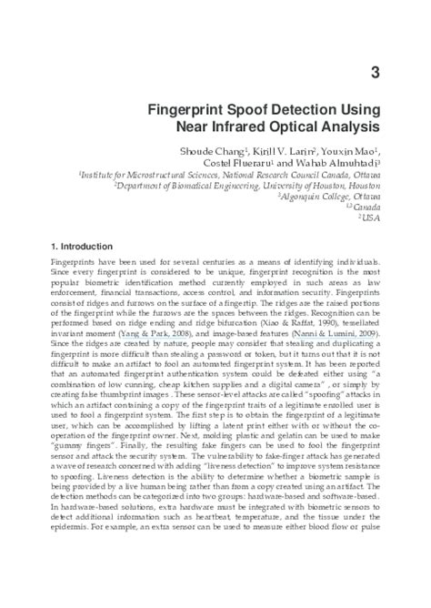 Pdf Fingerprint Spoof Detection By Nir Optical Analysis