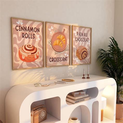 Digital Pasteries Cinnamon Croissant Chocolat Poster Set Coffee Place Cute And Girly Aesthetic