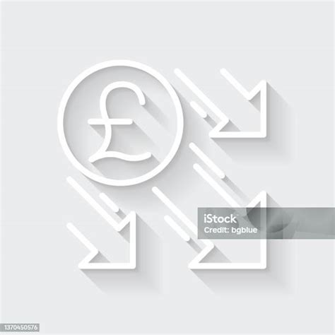 Pound Decrease Icon With Long Shadow On Blank Background Flat Design