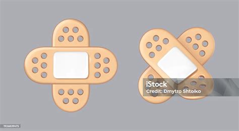3d 만화 의료 석고 아이콘 끈적끈적한 의무병 붕대 메딕 회복 패치 베이지색 접착 항균 붕대 응급 처치 개념 벡터 3d 일러스트 레이 션 3차원 형태에 대한 스톡 벡터 아트