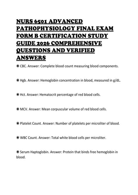 Nurs 6501 Advanced Pathophysiology Final Exam Form B Certification