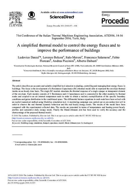 Pdf A Simplified Thermal Model To Control The Energy Fluxes And To Improve The Performance Of