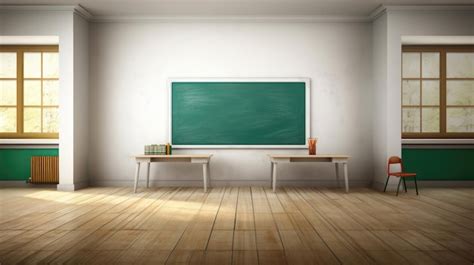 Empty Classroom With Green Class Board Premium Ai Generated Image