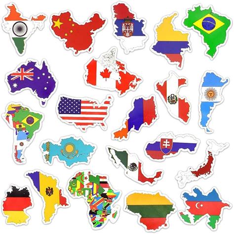Vinyl National Flag Country Map Stickers World Flag Stickers Pack 50