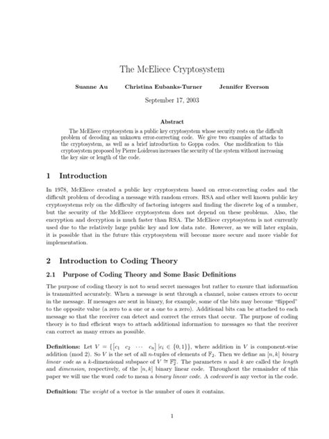 The Mceliece Cryptosystem Pdf Cryptography Applied Mathematics