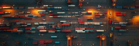 Aerial View Of A Busy Shipping Container Terminal At Night Aerial Night Shot Of A Bustling