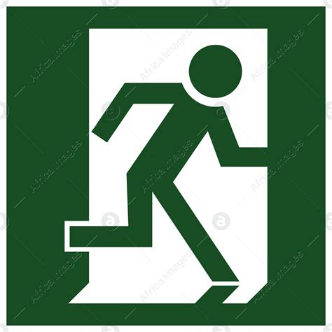 International Maritime Organization IMO Sign Illustration Exit Man Running Right Stock